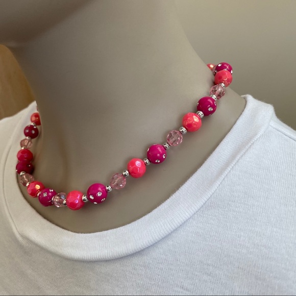 Vintage | Jewelry | Vintage Pink Diamond Ball Bead Stretch Necklace ...